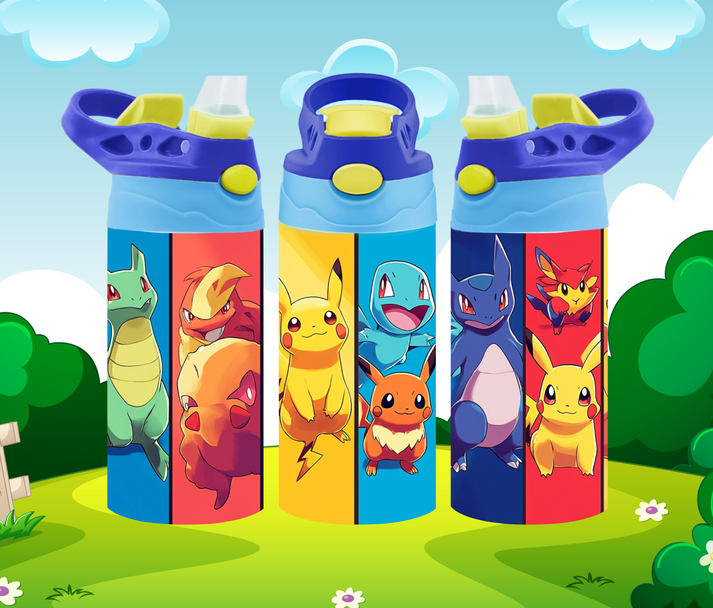 12oz Cartoon Pok Flip Top Water Bottle – Two Crafty Brunettes